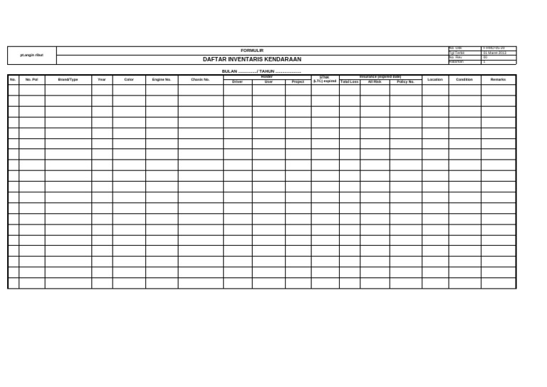 F-hrd-05-20 Form Daftar Inventaris Kendaraan | PDF