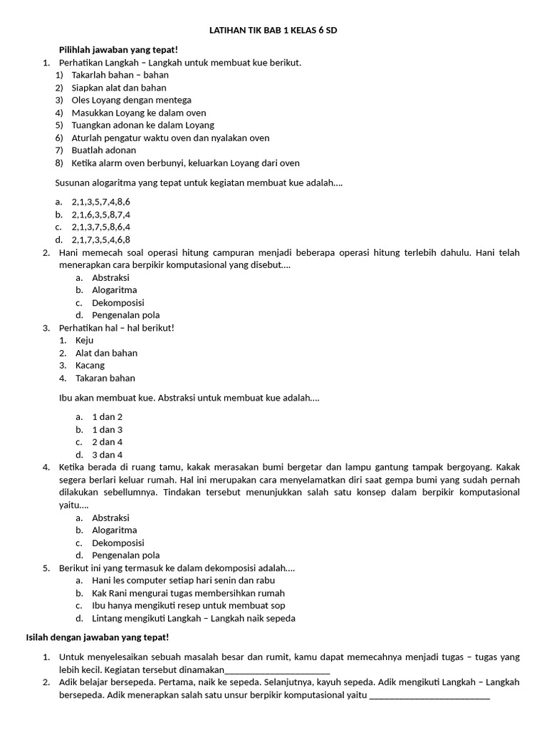 Latihan Tik Bab 1 Kelas 6 SD | PDF