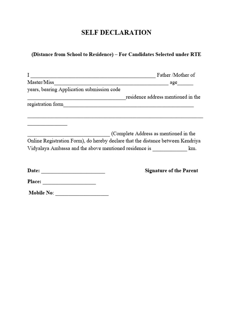 RTE Self-Declaration for Kendriya Vidyalaya | PDF | Affidavit