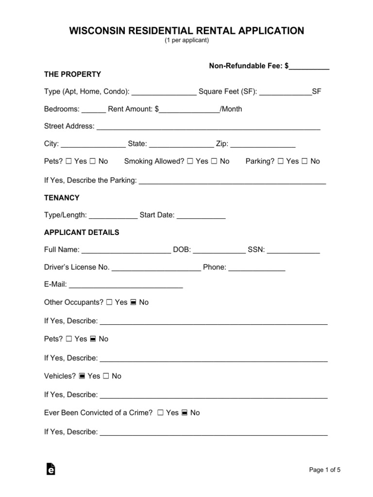 Wisconsin Association of Realtors Rental Application Form | PDF | Visa ...