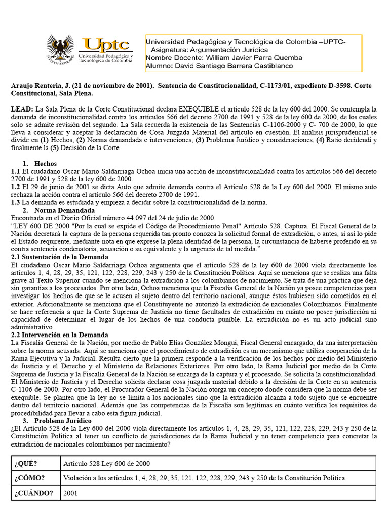 Exequibilidad del Artículo 528 Ley 600 | PDF | Judicaturas | Constitución