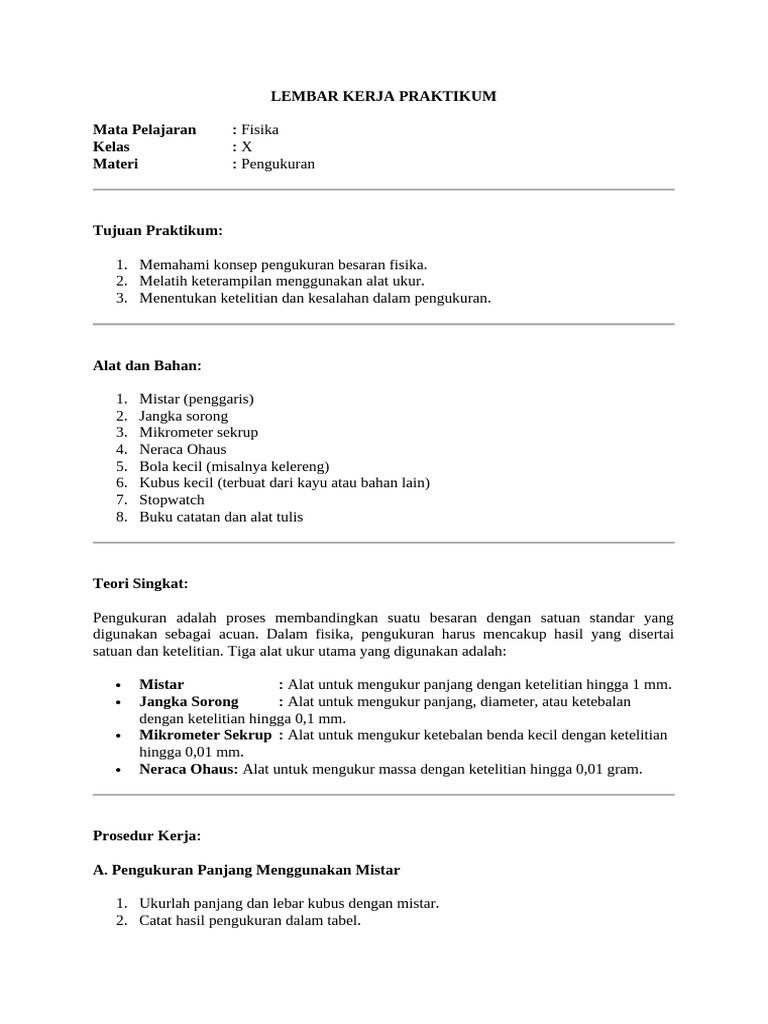 Lembar Kerja Praktikum Pengukuran | PDF