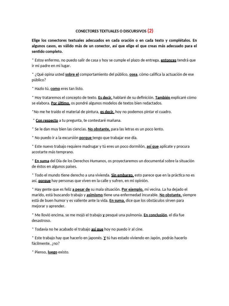 EJERCICIOS CONECTORES TEXTUALES Dos | PDF | Esclavitud