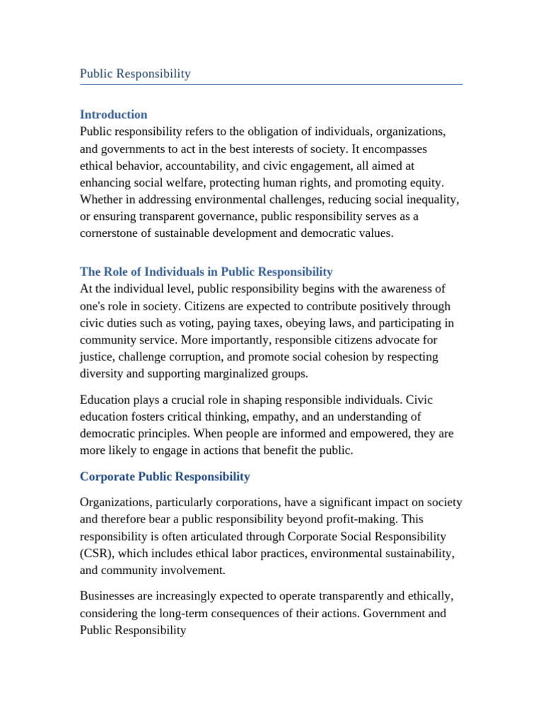 Public Responsibility Essay | PDF | Corporate Social Responsibility ...