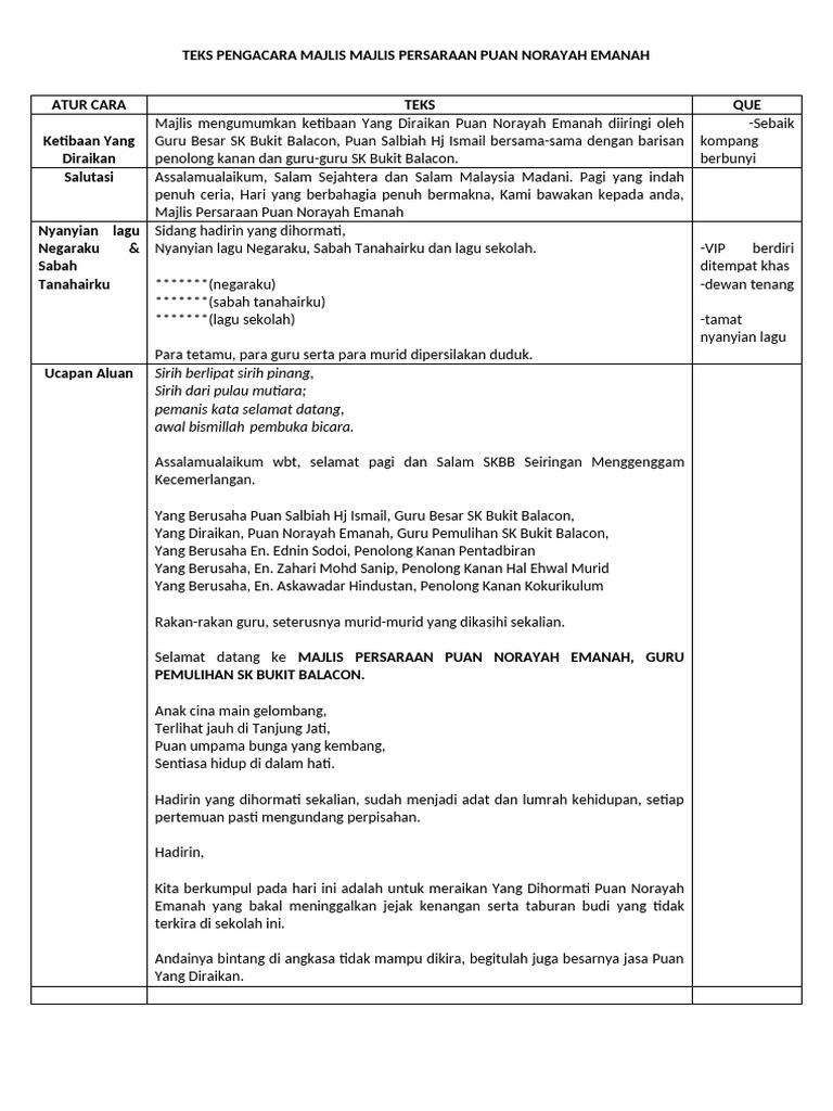 Teks Pengacara Majlis Persaraan Norayah | PDF