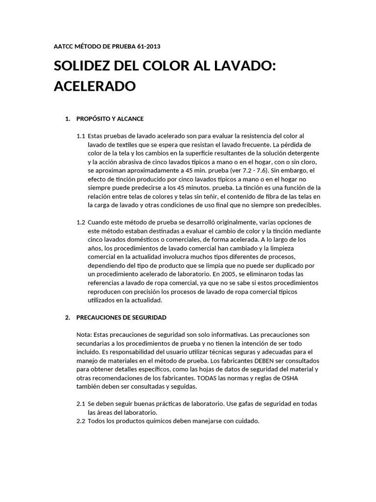 AATCC MÉTODO DE PRUEBA 61 Español | PDF | Textiles | Laboratorios