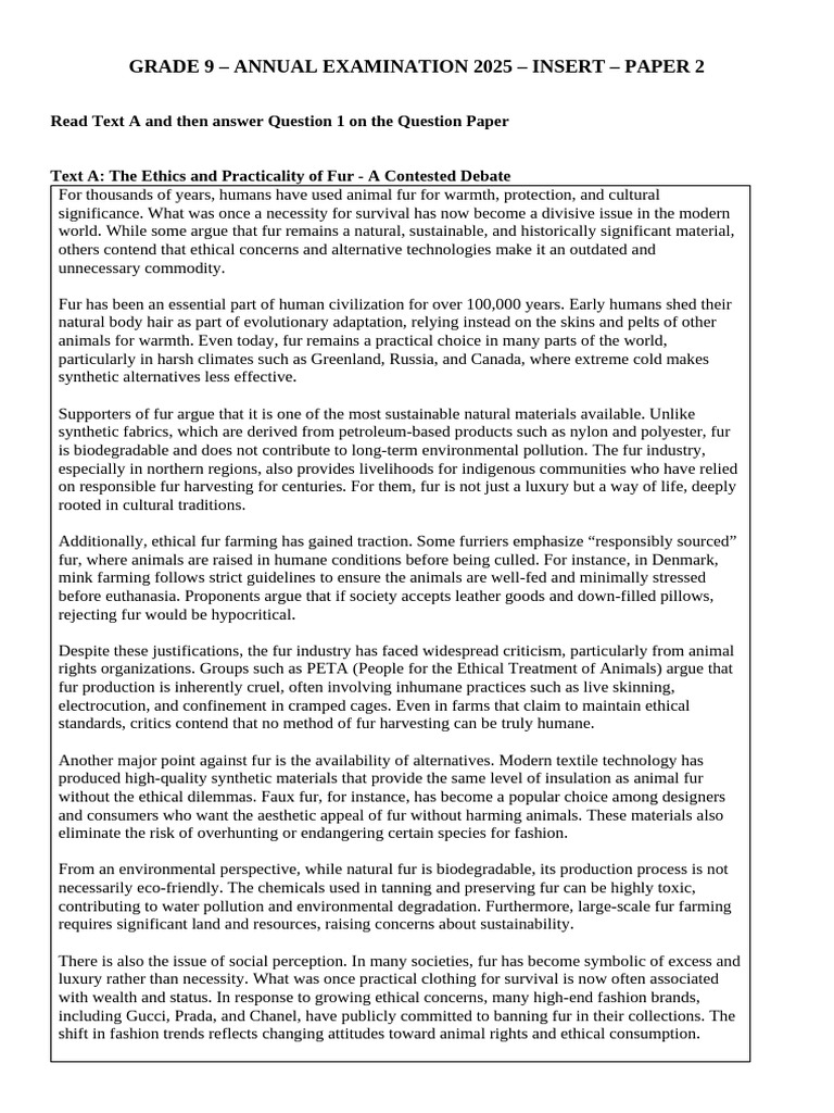 Grade 9 - Paper 2 - Annual Exam 2025 Insert | PDF