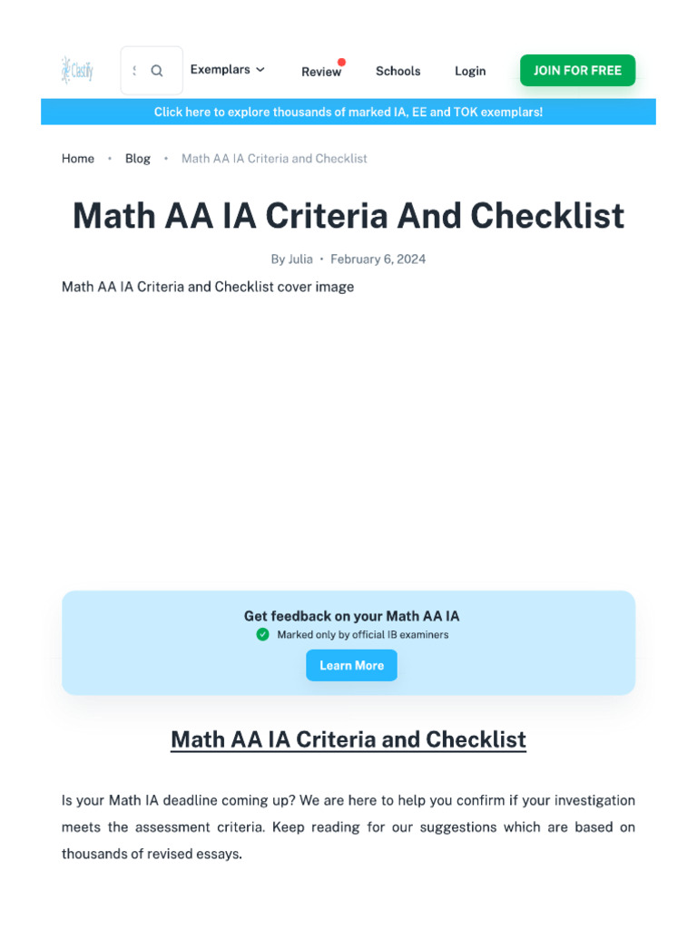 Math AA IA Criteria and Checklist - Clastify | PDF