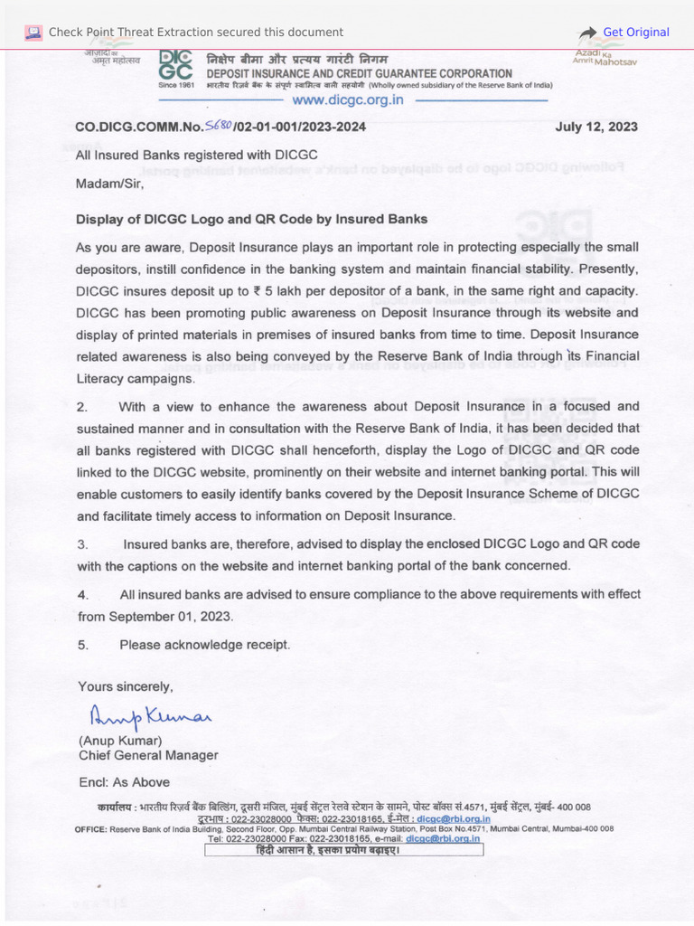 Display of DICGC Logo and QR Code English | PDF