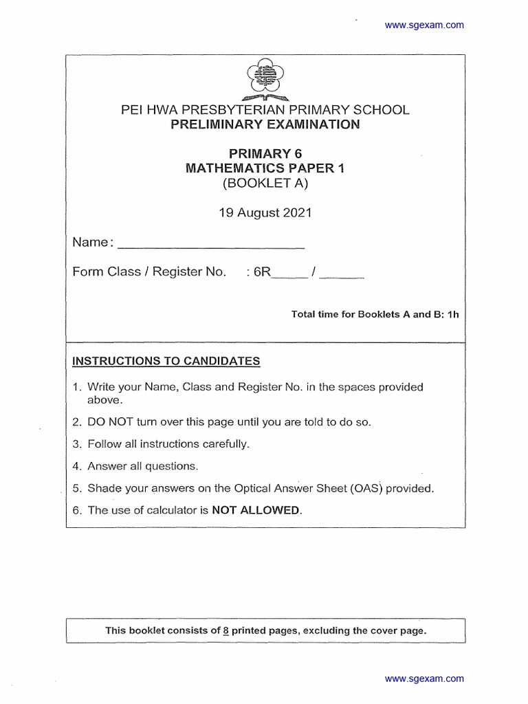 2021 P6 Maths Prelim PeiHwa | PDF