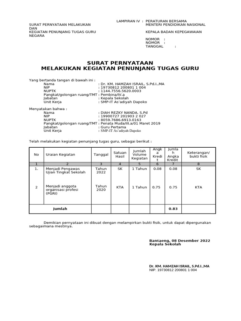 Form DUPAK-Lampiran IV | PDF