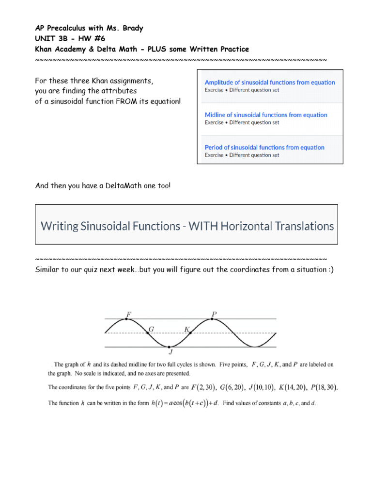 AP Precalculus With Ms. Brady Unit 3B - HW #6 Khan Academy & Delta Math ...