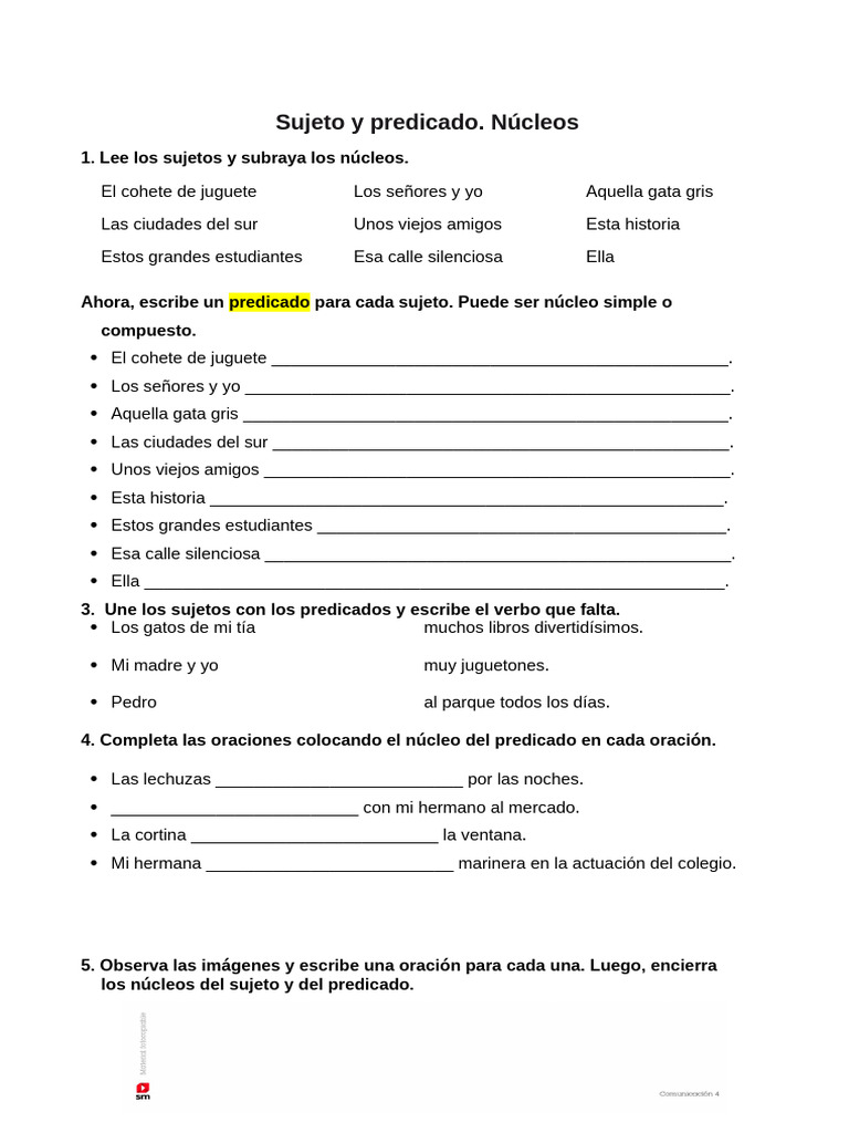 Sujeto y Predicado. Núcleos | PDF | Predicado (Gramática) | Sintaxis