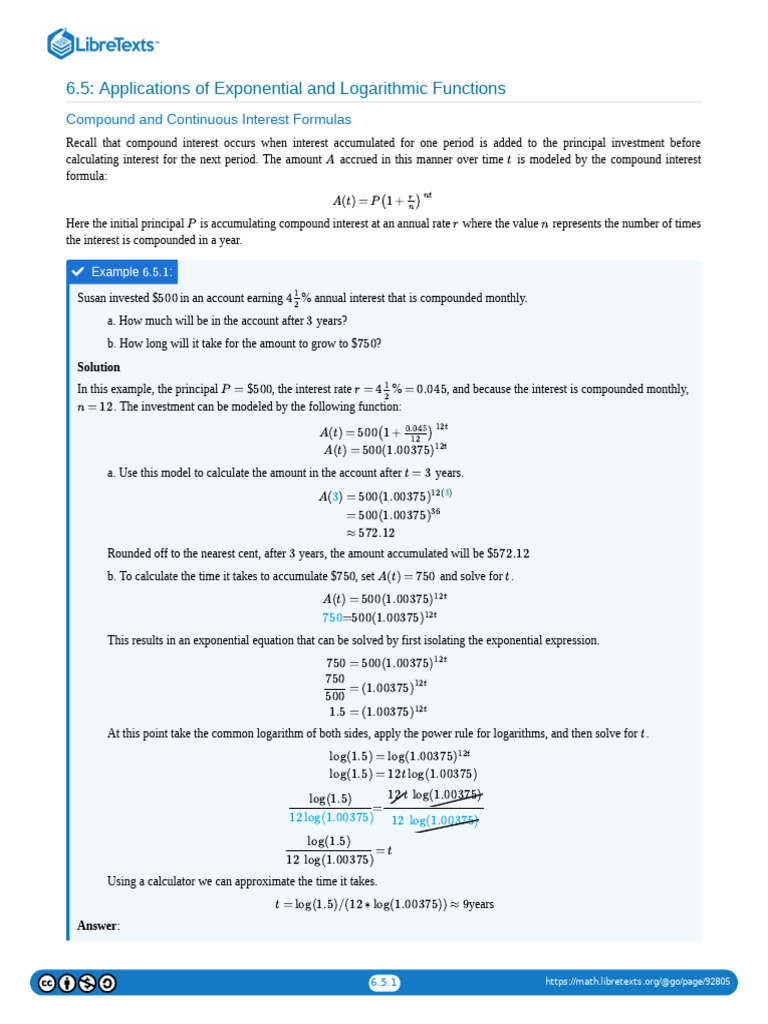 6.05 Applications of Exponential and Logarithmic Functions | PDF ...