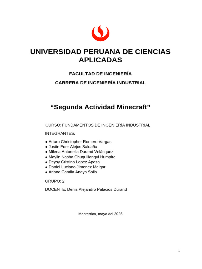 Plantilla Actividad Minecraft 2 | PDF | Ingeniería Industrial | Ingeniería