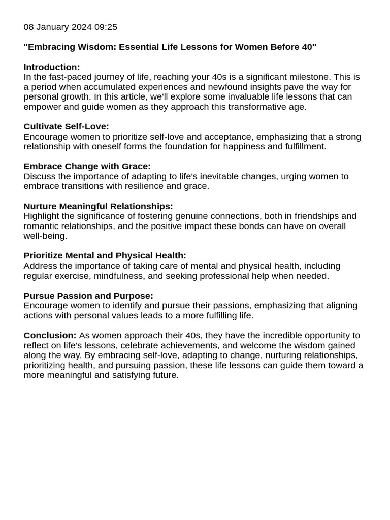 Life Lessons for Women Before 40 | PDF | Social Psychology | Psychology