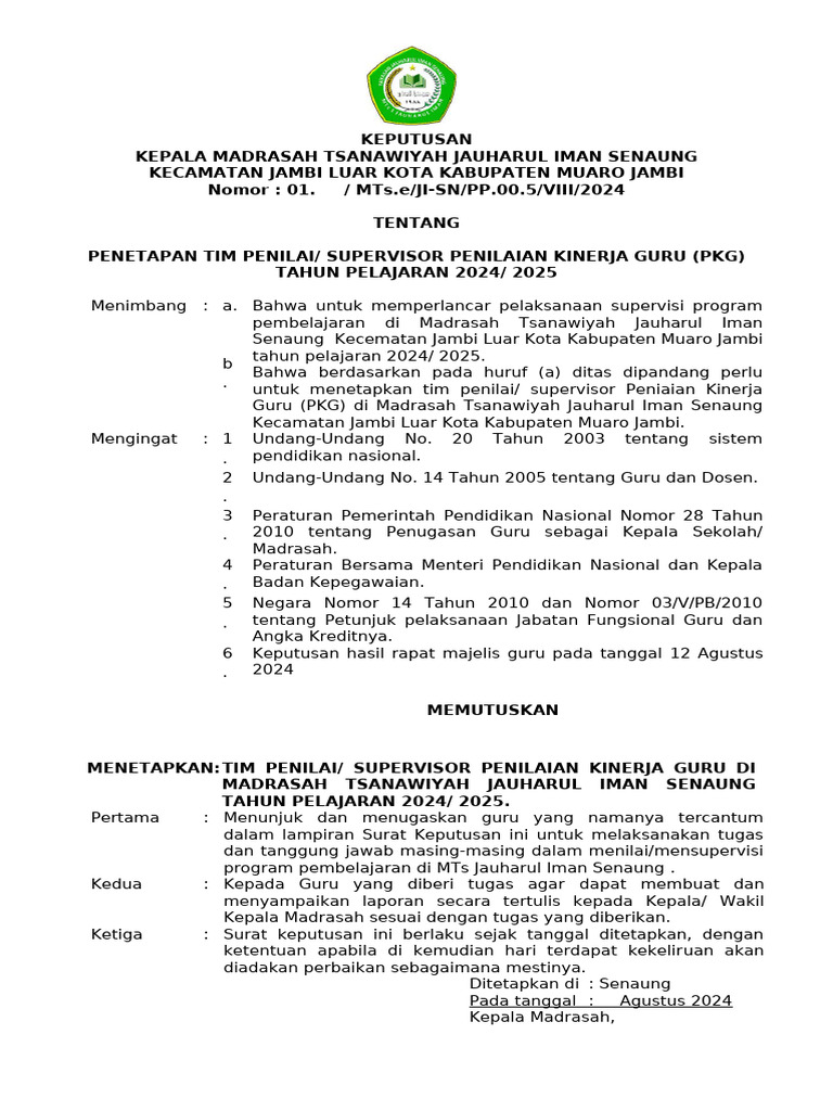 Contoh SK Supervisi | PDF
