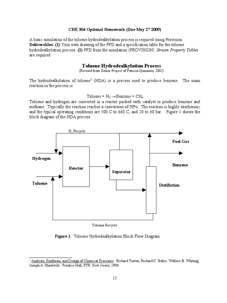 Toluene Hydrodealkylation Process Overview | PDF | Chemical Reactor ...