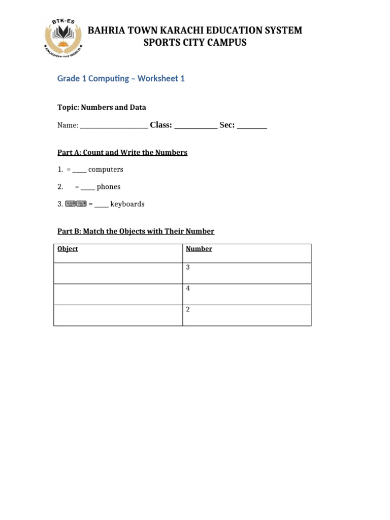 Grade1 Computing Worksheets | PDF | Spreadsheet | Worksheet