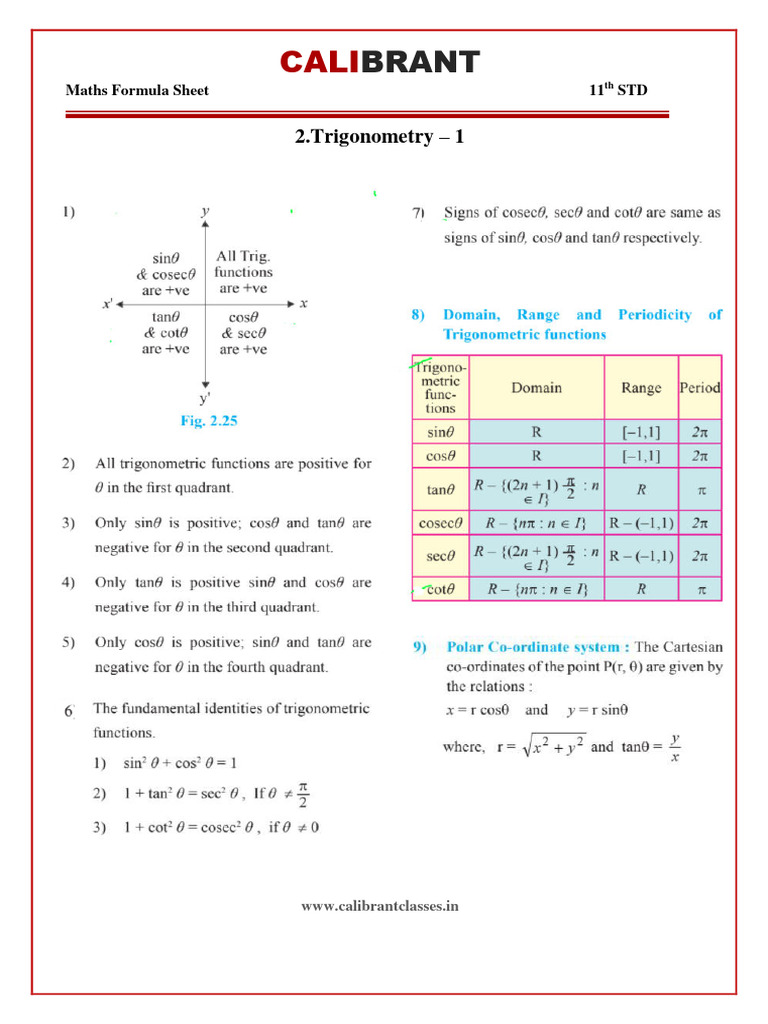 Maths I - 2 - Trigonometry 1 | PDF
