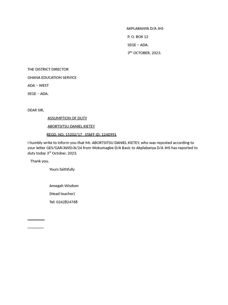 Assumption Letter | PDF