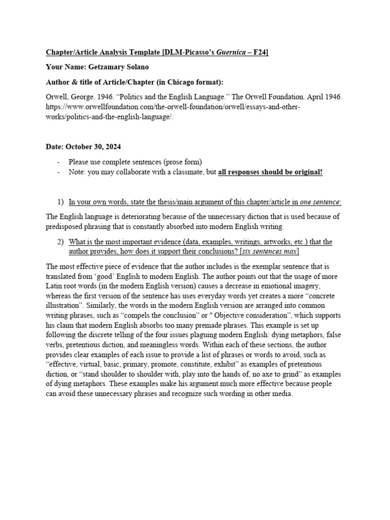 Orwell Reading Analysis Template-DLM24 | PDF | Cognitive Science ...