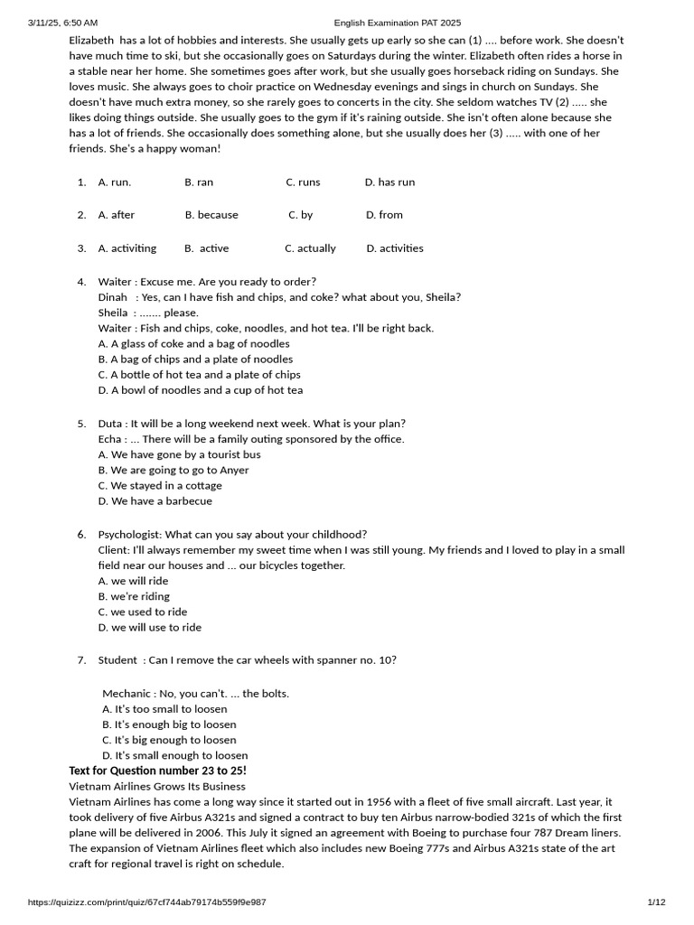 English Exam PAT 2025 Overview | PDF | Social Psychology