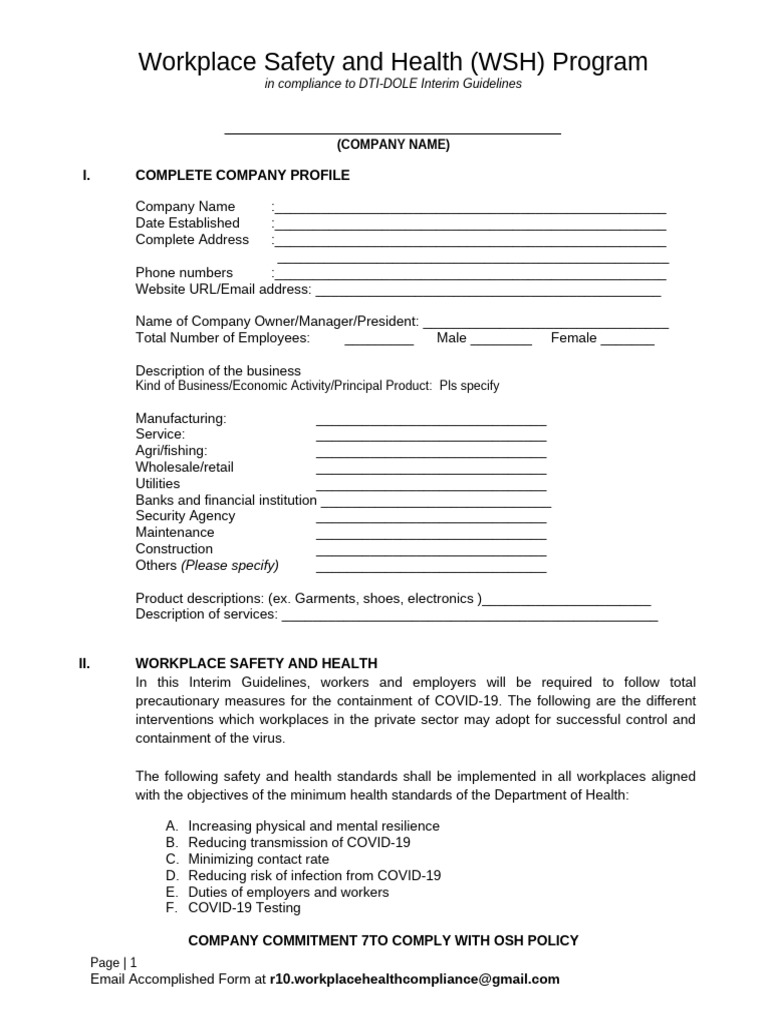 WSH PROGRAM On COVID MEASURES | PDF | Occupational Safety And Health ...