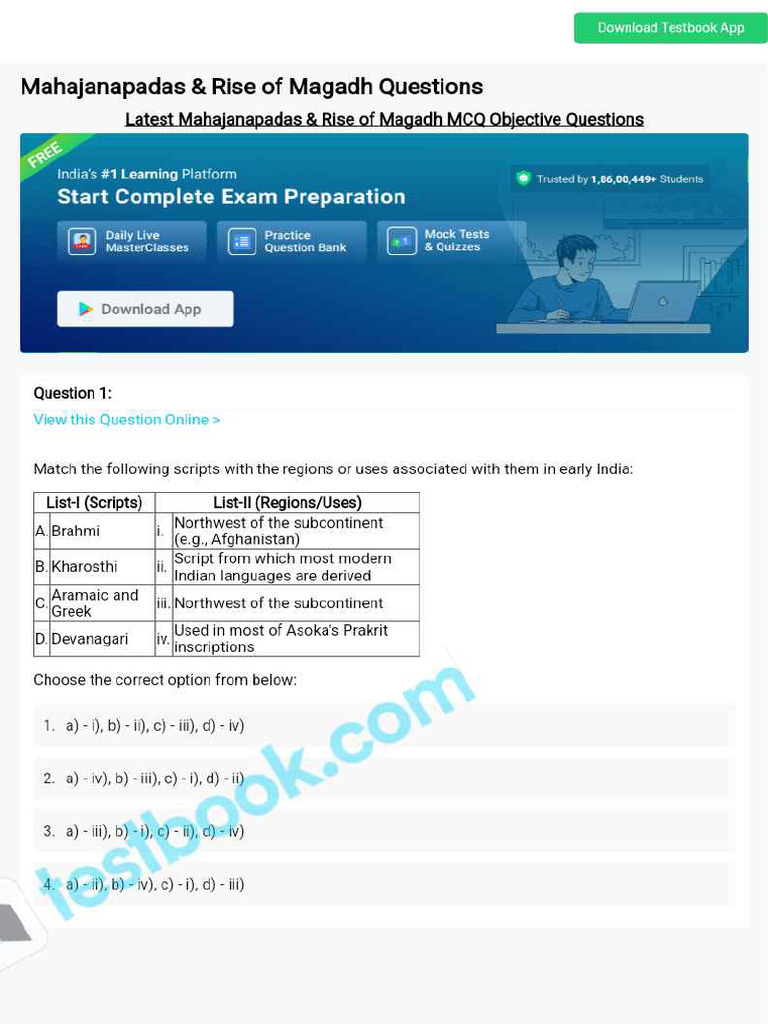 MCQ On Mahajanapadas Rise of Magadh 5eea6a1239140f30f369ec6d | PDF