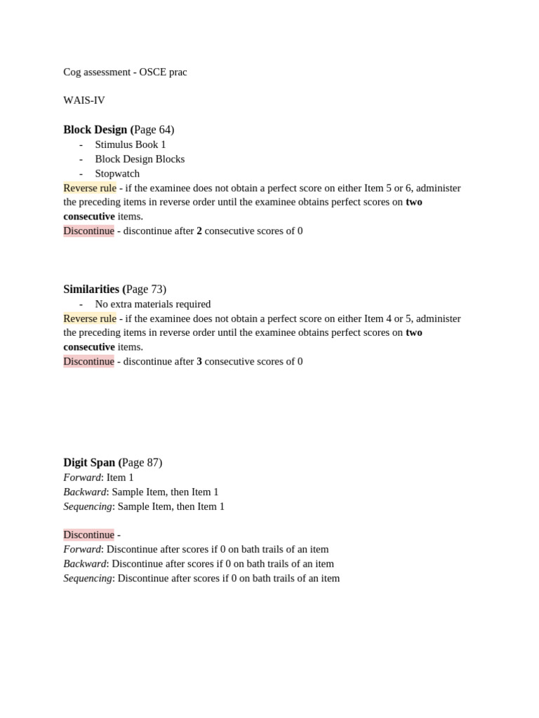 Cog assessment - OSCE prac | PDF