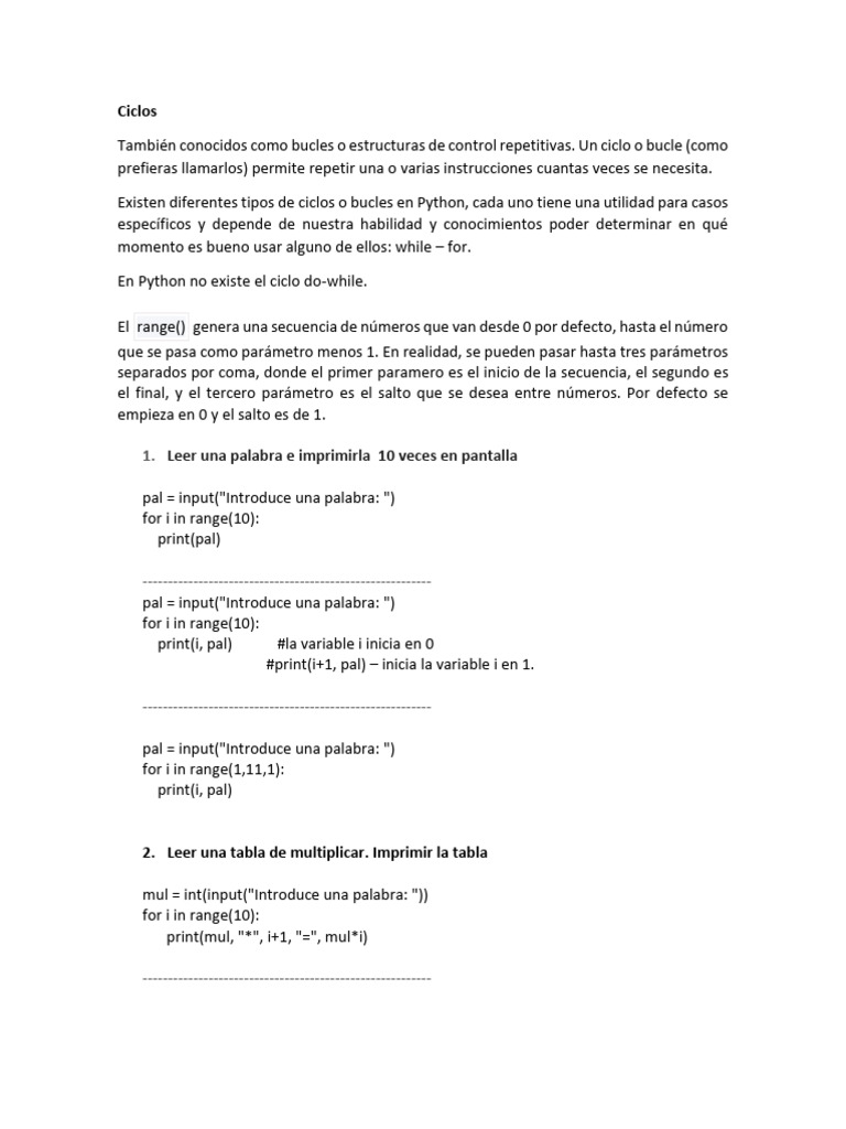Ciclos | PDF | Python (lenguaje de programación) | Flujo de control