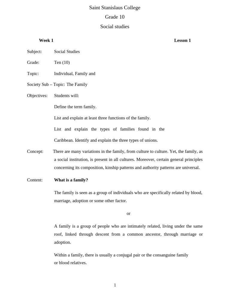 Grade 10 Social Studies Week 1 Lesson | PDF | Family | Marriage