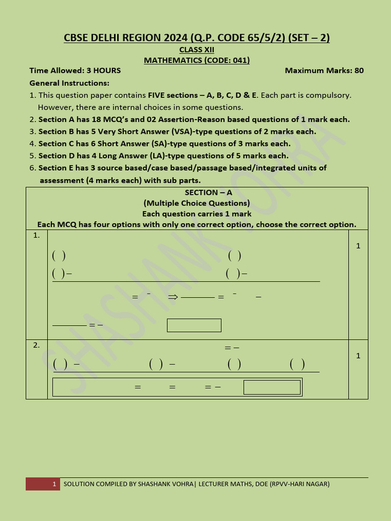 Complete Solution Set2 Delhi Cbse 2024 | PDF | Mathematical Objects | Mathematical Analysis