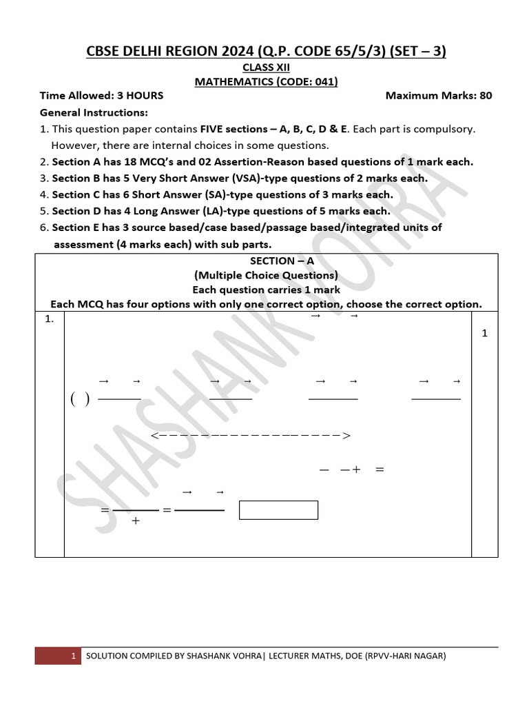 Complete Solution Delhi Region Set3 | PDF | Multiple Choice | Triangle