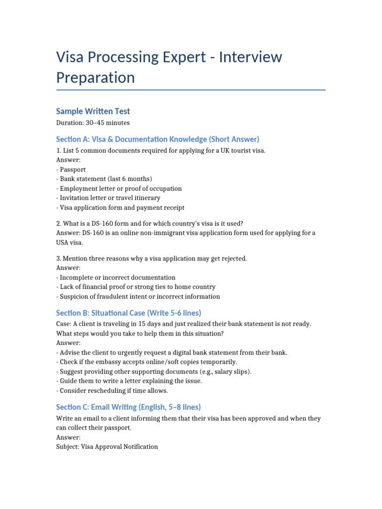 Visa Processing Interview Prep Guide | PDF | Travel Visa | Passport