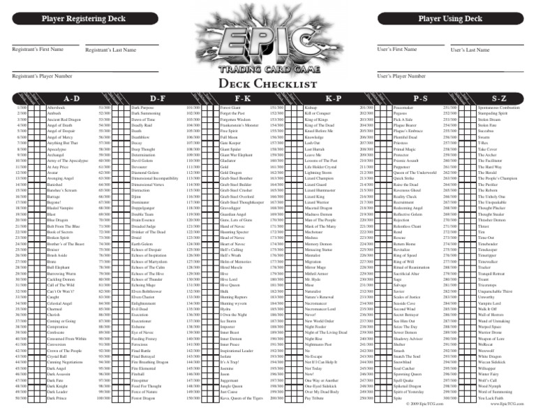 Deck Checklist - Epic Trading Card Game | PDF