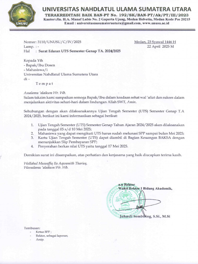 Surat Pengumuman Uts Genap 24-25 | PDF