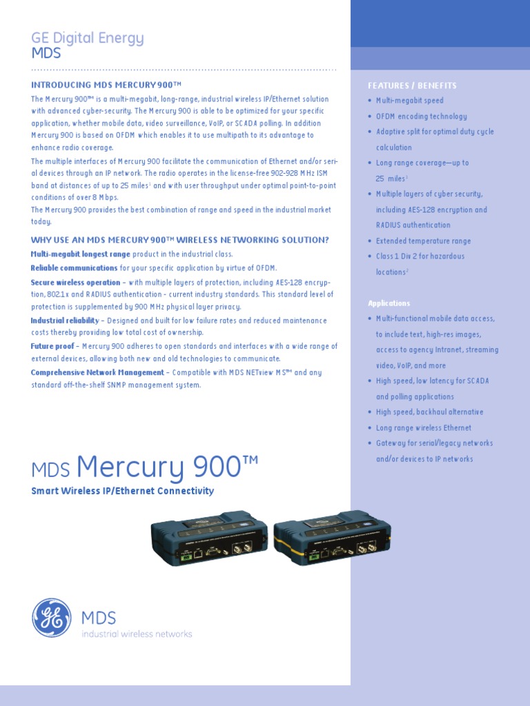 GE MDS Mercury 900 Data Sheet | PDF | Orthogonal Frequency Division ...