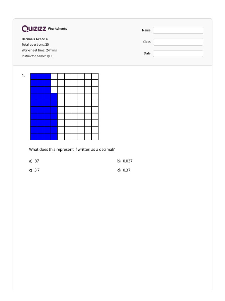 Decimals Grade 4 - Quizizz | PDF