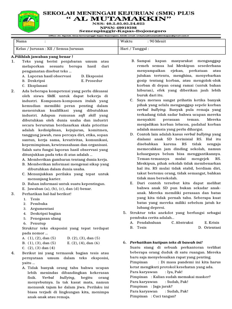SOAL PSAJ BINDO 2025 (Edit) | PDF