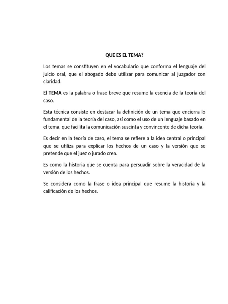 Importancia del Tema en Juicios Orales | PDF