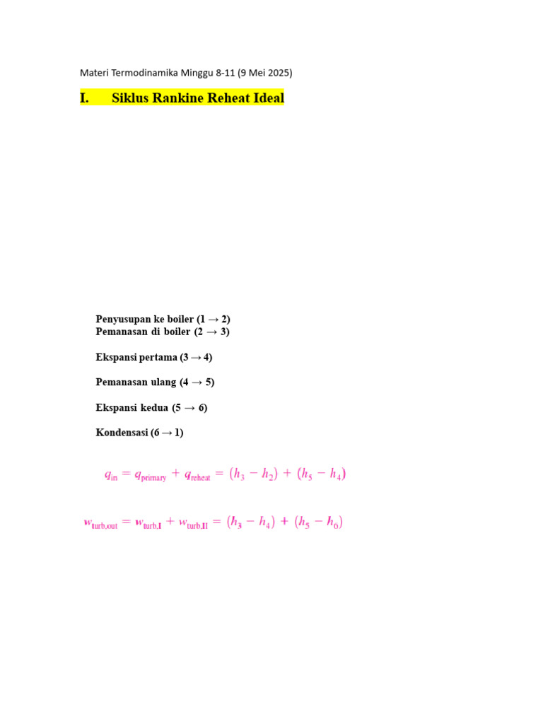 Siklus Rankine Reheat-Regeneratif Ideal | PDF