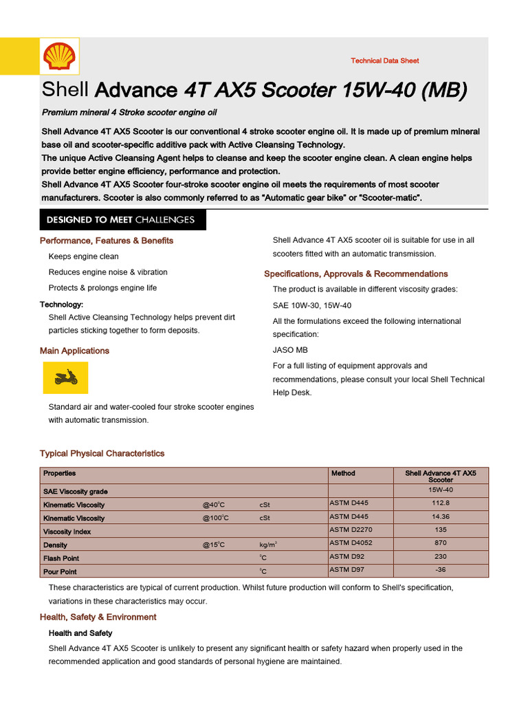 Shell Advance 4T AX5 Scooter 2017 | PDF | Motor Oil | Mechanical Engineering