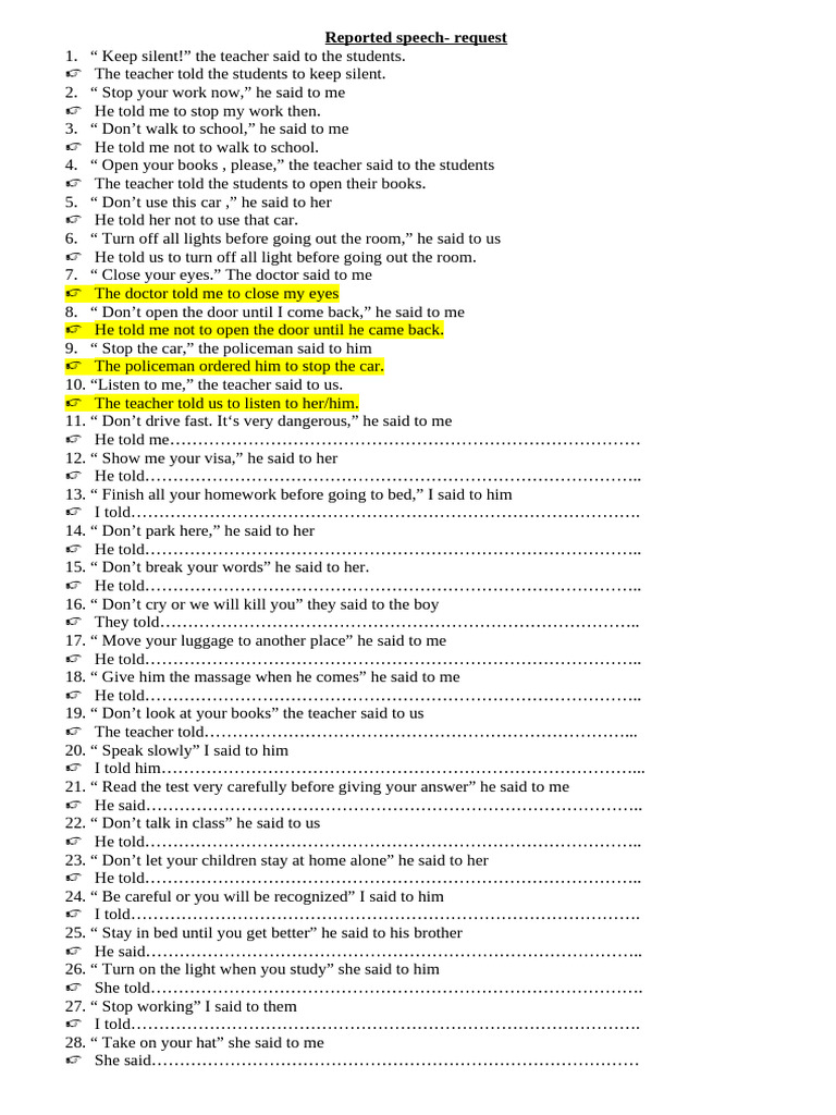 Reported Speech Request 9a1 | PDF