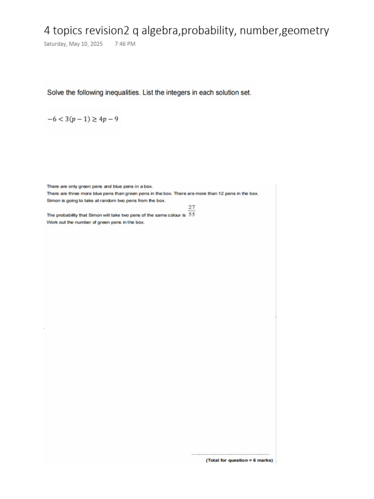 Maths Revision 4 Topics Questionsb V | PDF