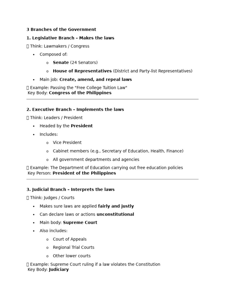 Understanding the 3 Government Branches | PDF