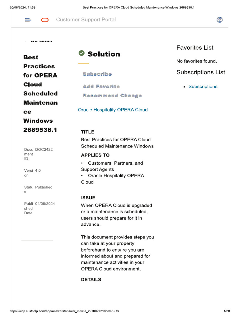 Best Practices For OPERA Cloud Scheduled Maintenance Windows 2689538 | PDF