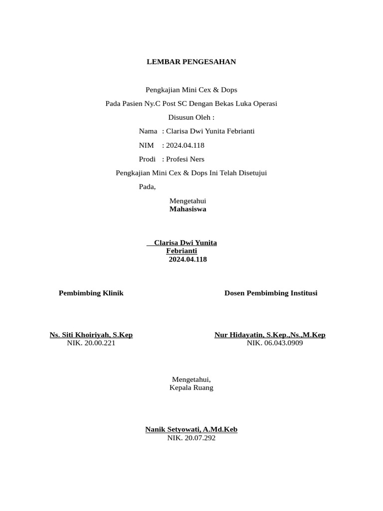 Lembar Pengesahan Mini Cex & Dops | PDF