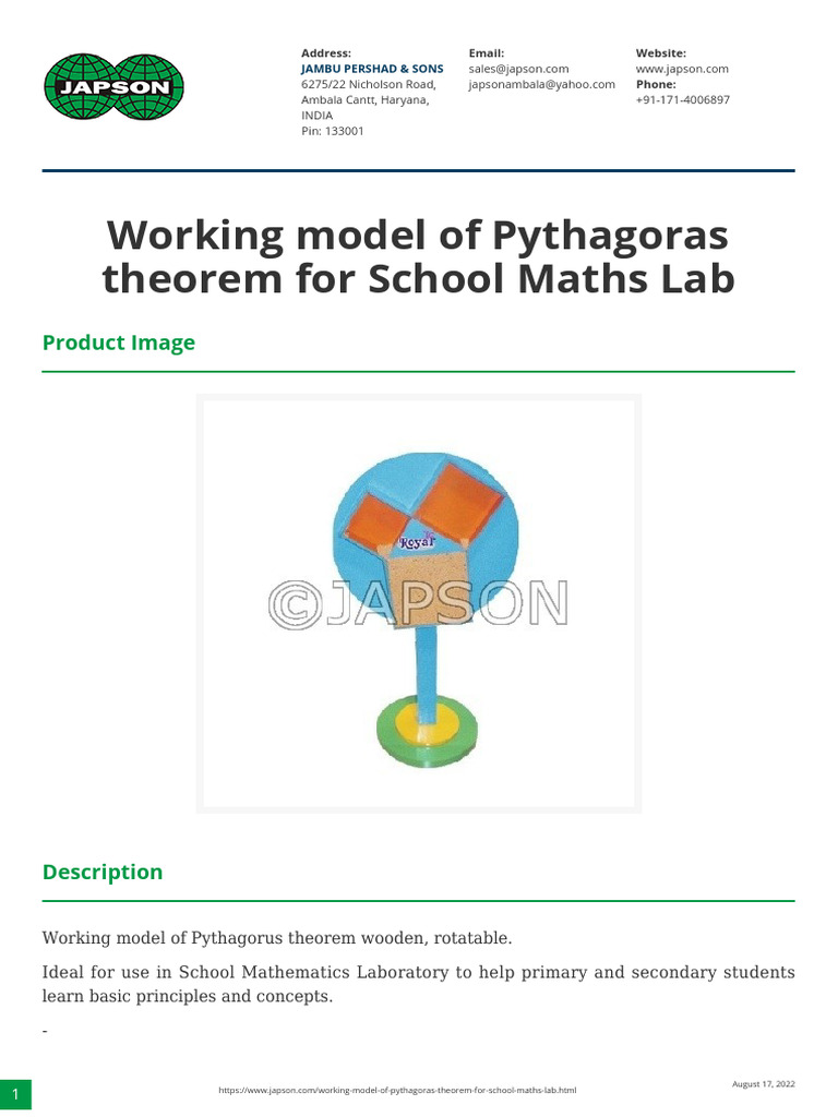 Working Model of Pythagoras Theorem For School Maths Lab | PDF