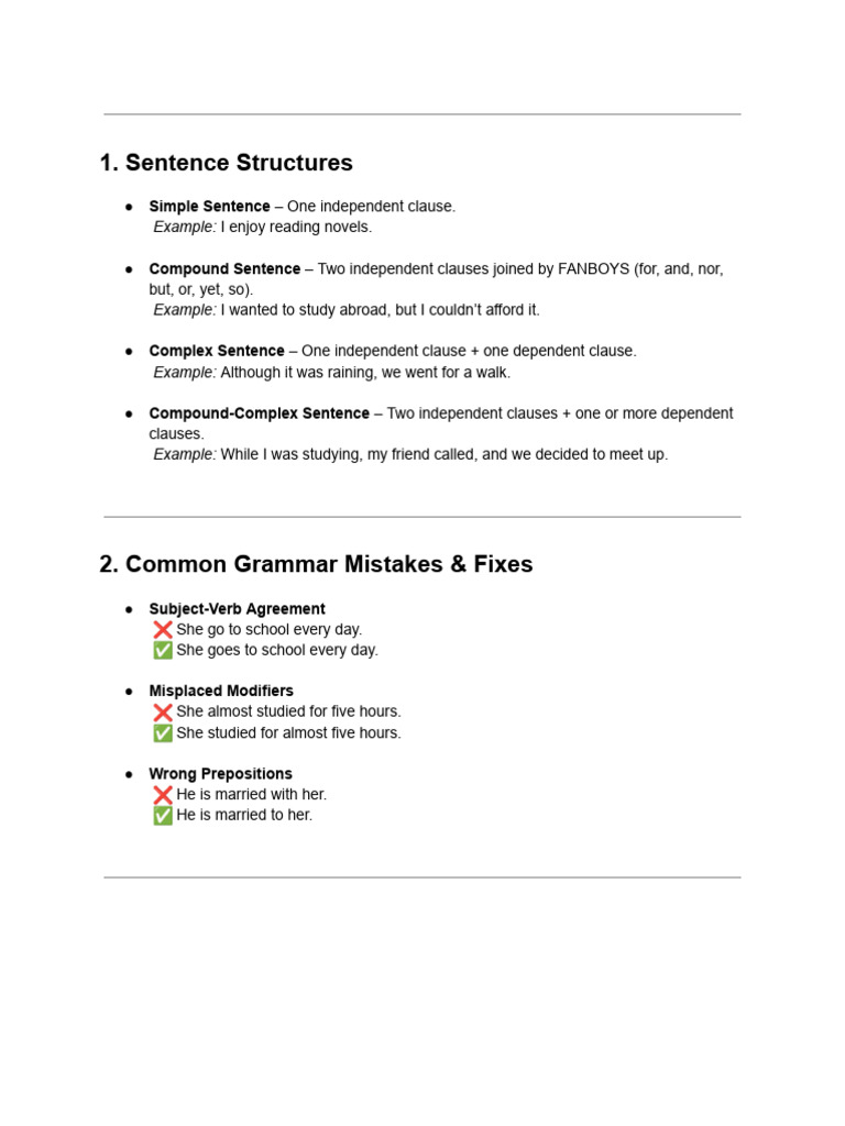 IELTS Grammar Cheat Sheet (1) | PDF | Verb | Sentence (Linguistics)